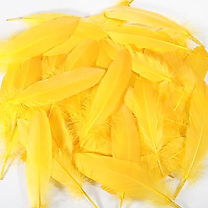 THARAHT 120pcs Golden Yellow Goose Feathers Natural bulk 6-8 inch 15-20cm for Crafts DIY Cosplay Wedding Party Halloween Decoration Goose Nagoire Feathers