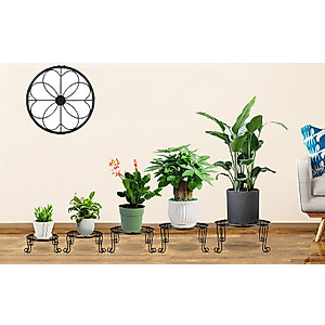 5 Pack Metal Plant Stands for Indoor Outdoor Plants, Heavy Duty Flower Pot Stands, Black Rustproof Iron Planter Holder, Round Garden Container Plant Rack, Potted Plant Shelf for Garden Home Corner