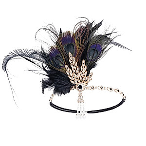 Tongcloud 1920s Flapper Feather Headband Roaring 20s Gatsby Headpiece Women's 1920s Headband Flapper Feather Headpiece (Black)