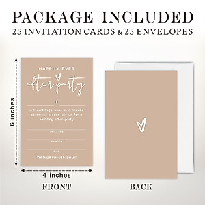 TPYEN Happily Ever After Party Invitations, Minimalist Brown Wedding Reception Party Invitation, Celebration for Bride & Groom, Party Favor & Supplies - A04