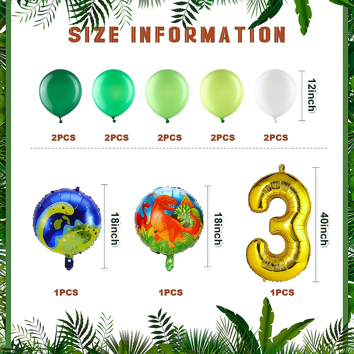 17 Pieces Dinosaur Balloons Dinosaur Party Balloons Dino Foil Aluminum Helium Balloons Giant Dinosaur Party Supplies for Birthday Baby Shower Jungle Theme Party Decorations (3rd Birthday)