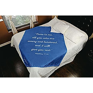 Scripture Blanket Soft Prayer Blanket with God's Promise from Matthew 11:28 - Blue 50"x65" Inspirational Blanket - Lightweight Flannel Fleece Bible Verse Blanket