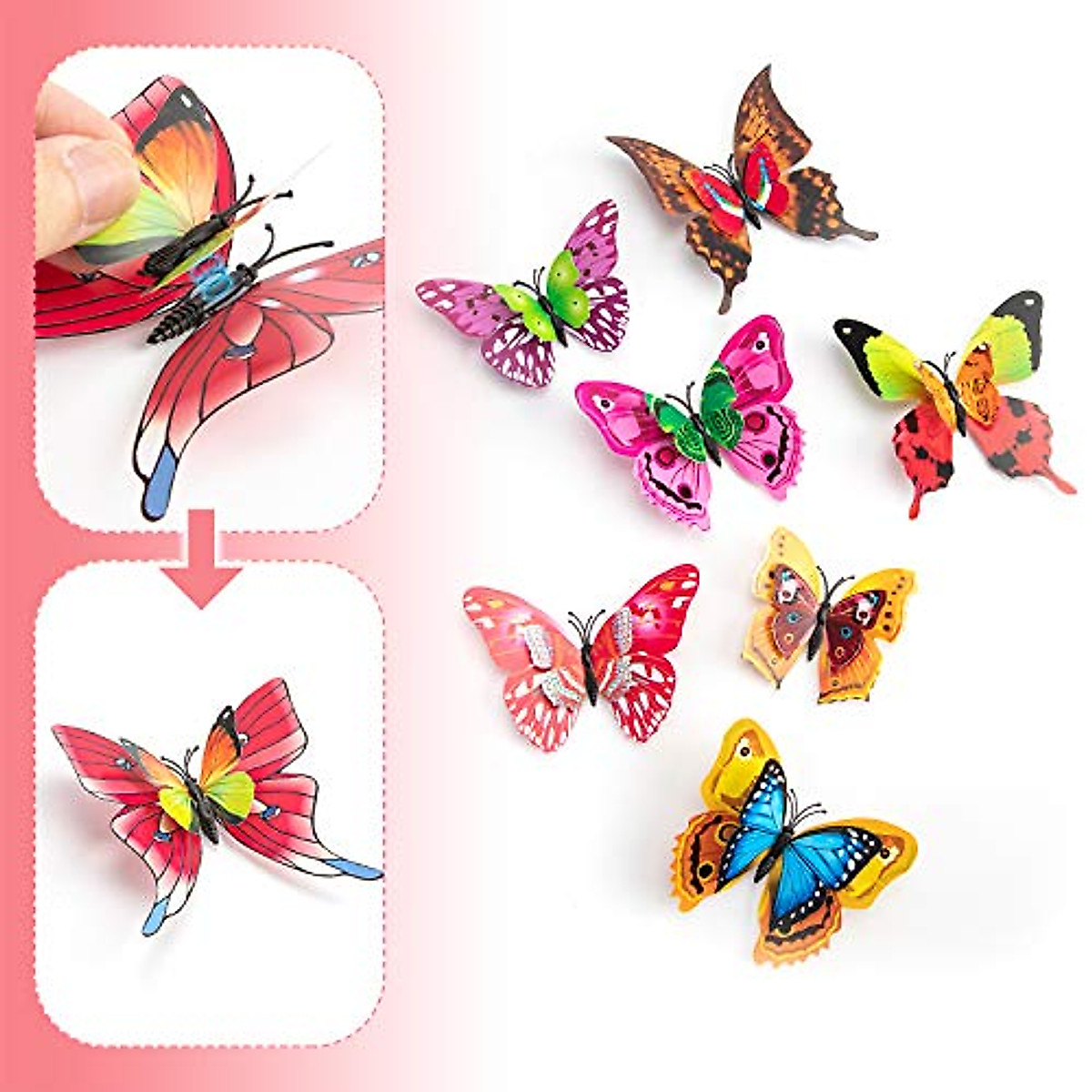 MOZUVE 120pcs Butterfly Wall Decor, Removable 3D Butterfly Wall Decals, Butterflies Decoration Suitable for DIY Kids Nursery, Bedroom Decor, TV wall, Wedding, Birthday etc