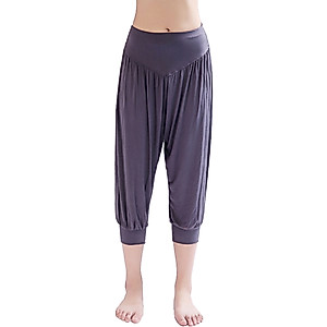 Hoerev Women Super Soft Modal Spandex Harem Yoga Pilates Capri Pants Lounge Pant,Green,Large