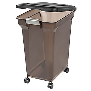 IRIS USA 42 Lbs / 55 Qt WeatherPro Airtight Pet Food Storage Container with Attachable Casters, For Dog Cat Bird and Other Pet Food Storage Bin, Keep Pests Out, Easy Mobility, BPA Free, Smoke