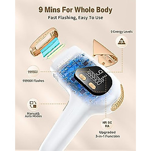 AMOTAOS Laser Hair Removal, IPL Hair Removal for Women and Men, 3-in-1 At-Home Permanent Hair Removal Device 9 Levels Upgraded 999900 Flashes Hair Remover for Face Armpits Arms Bikini Line Legs