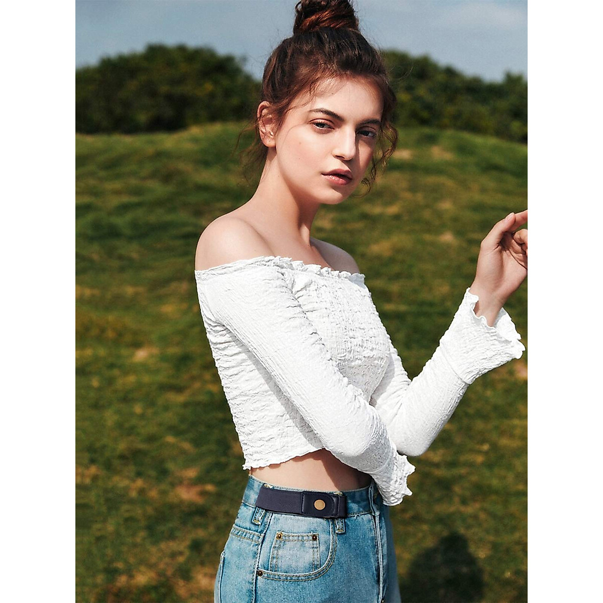 LEACOOLKEY No Buckle Stretch Belt for Women/Men—2 Pack Elastic Invisible Belt for Jeans (K-2 black+2 blue-1, Fits 2 loop size 4"-6")