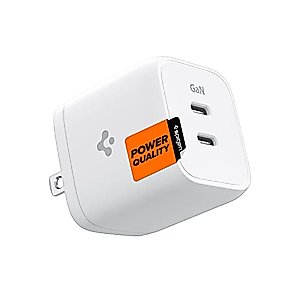Spigen GaN 452 Total 45W 2 Ports GaN III Tech Dual USB C Wall Charger PD 3.0 Charging Block Compatible with iPhone 14 13 Plus Mini Pro Max 12 iPad Air Galaxy S23 Ultra Plus Z Fold 4 Flip 4 S22 S21