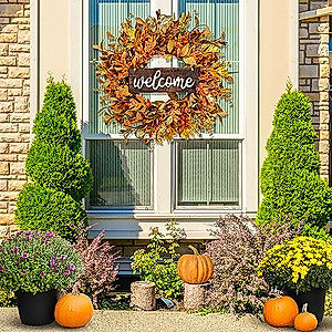 Sggvecsy Artificial Fall Wreath 18’’ Autumn Front Door Wreath Harvest Wreath with Fall Leaves Small Pumpkins Cluster of Berries for Outside Indoor Wall Window Festival Thanksgiving Fall Autumn Decor