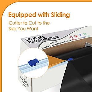 Black Disposable Plastic Table Cloth Roll 54" X 100', Plastic Table Cover with Cutter Box, Cut to Size Disposable Tablecloth for Parties