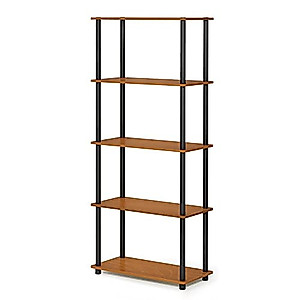 Furinno Turn-N-Tube 5-Tier Multipurpose Shelf / Display Rack / Storage Shelf / Bookshelf, Round Tubes, Light Cherry/Black