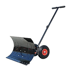 Generic Wheeled Snow Pusher Rolling Removal Tool Efficient Sleigh Multi Angle Adjustable Snow Plow Winter Snow Pusher for Car Driveway, Wheels 74x42cm