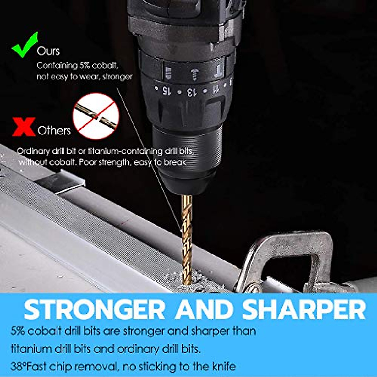 (21Pcs Set+3 Pcs Free) 1/16"-3/8" cobalt drill bit set, containing 5% cobalt,quenched and finely polished, suitable for hard metals, stainless steel, cast iron and other hard materials