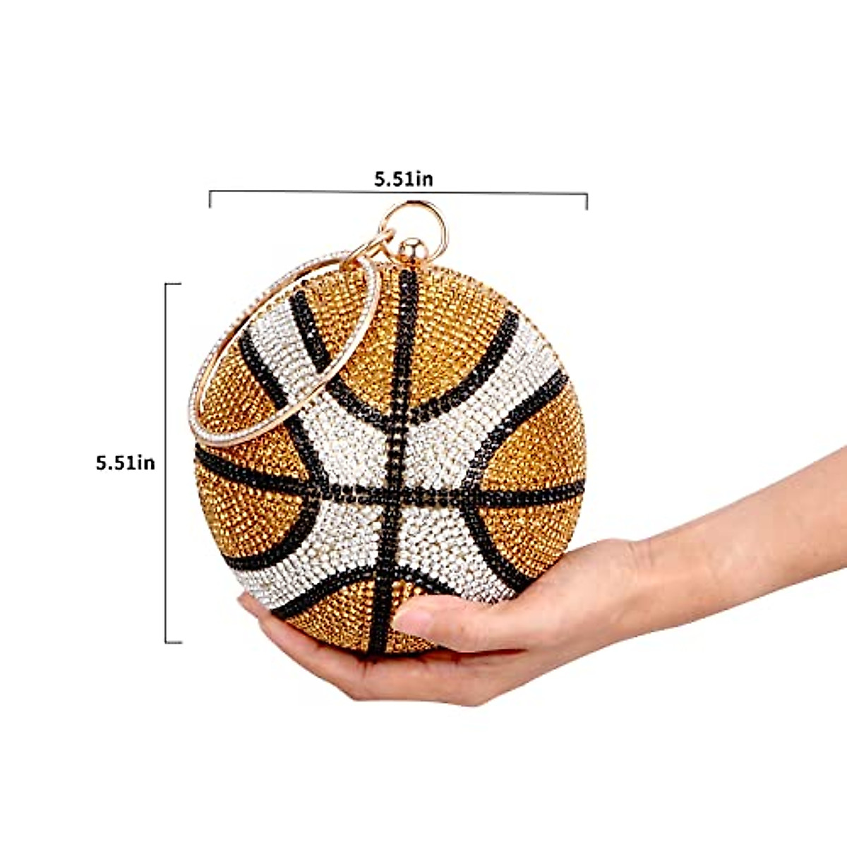 GripIt Rhinestone Basketball Round Bag Purse And Handbags for Women Gold Clutch Evening Hand Bags Party Wedding Ball Cool Purses Diamond Clutch Purses