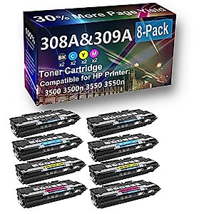 8-Pack (2BK+2C+2Y+2M) Compatible High Yield 308A (Q2670A Q2671A Q2672A Q2673A) Toner Cartridge use for HP 3550n Printer