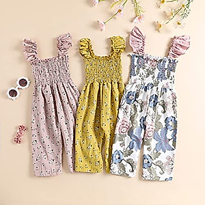 Toddler Girl Jumpsuit Romper Flower Pleated Overalls Pants Baby Girl Summer Clothes (3-4 T, Pink)