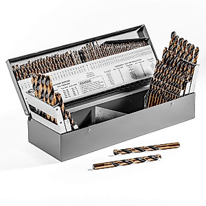 Stark USA 115-Pieces High Speed Steel Twist Jobber Length Fractional Sizes 1/16" to 1/2" Metal Stainless Steel Cast Iron Wood Plastic w/Indexed Case