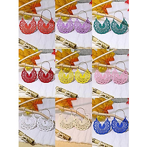 12 pairs of colorful cutout boho cutout pattern bohemia earrings for women hanging dangling fashion set boho DIY lightweight women's earrings candy color earrings