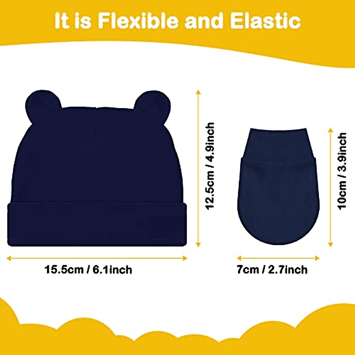 Geyoga 9 Pieces Newborn Baby Hat Mittens Sock Set Bear Ears Hat Mittens No Scratch Gloves for 0-12 Months Boy Girl(Black, Navy Blue, Gray)