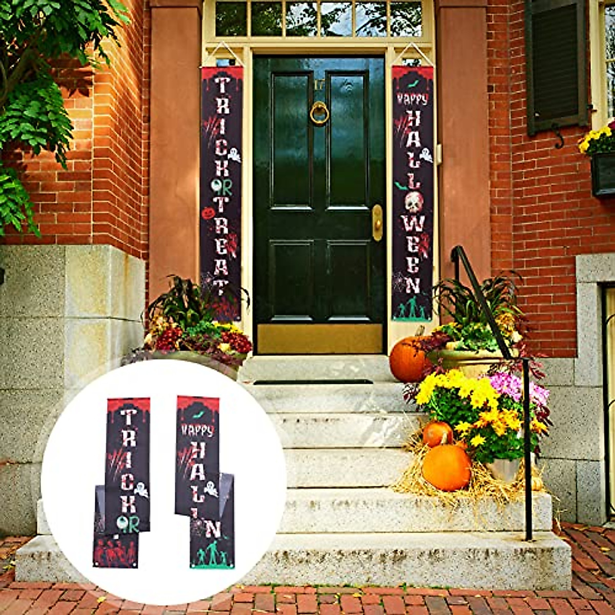 PRETYZOOM 8 Sets Decoration Treat Unique Use Trick Ornament Themed Signs Banners Couplet Style Banner for - Party Hanging Haunted Front Halloween Decor Creative Delicate Pendant Spider Door