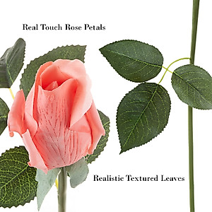 Pure Garden Artificial Rose Bud Bundles – 24PC Real Touch Fake 11.5-Inch Flowers with Stems for Home Décor, Wedding, or Bridal/Baby Showers (Coral)