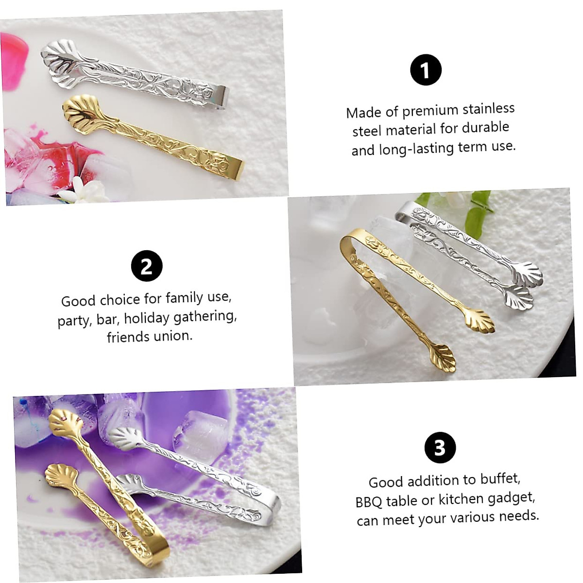 Amosfun 4 Pcs Food Clip Stainless Steel Ice Tongs Sugar Tongs Capacillos Para Cupcake Mini Kitchen Utensils Buffet Tong Salads Tong Kitchen Supplies Stainless Steel Clamp Metal Fruit Pizza