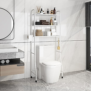 JSB 3 Tier Metal Bathroom Storage Rack Over The Toilet Storage Shelves Multifunctional Bathroom Organizer Finishing Shelf, Space Saver Bathroom Shelf with Toilet Paper Rack (White, 3 Tier)