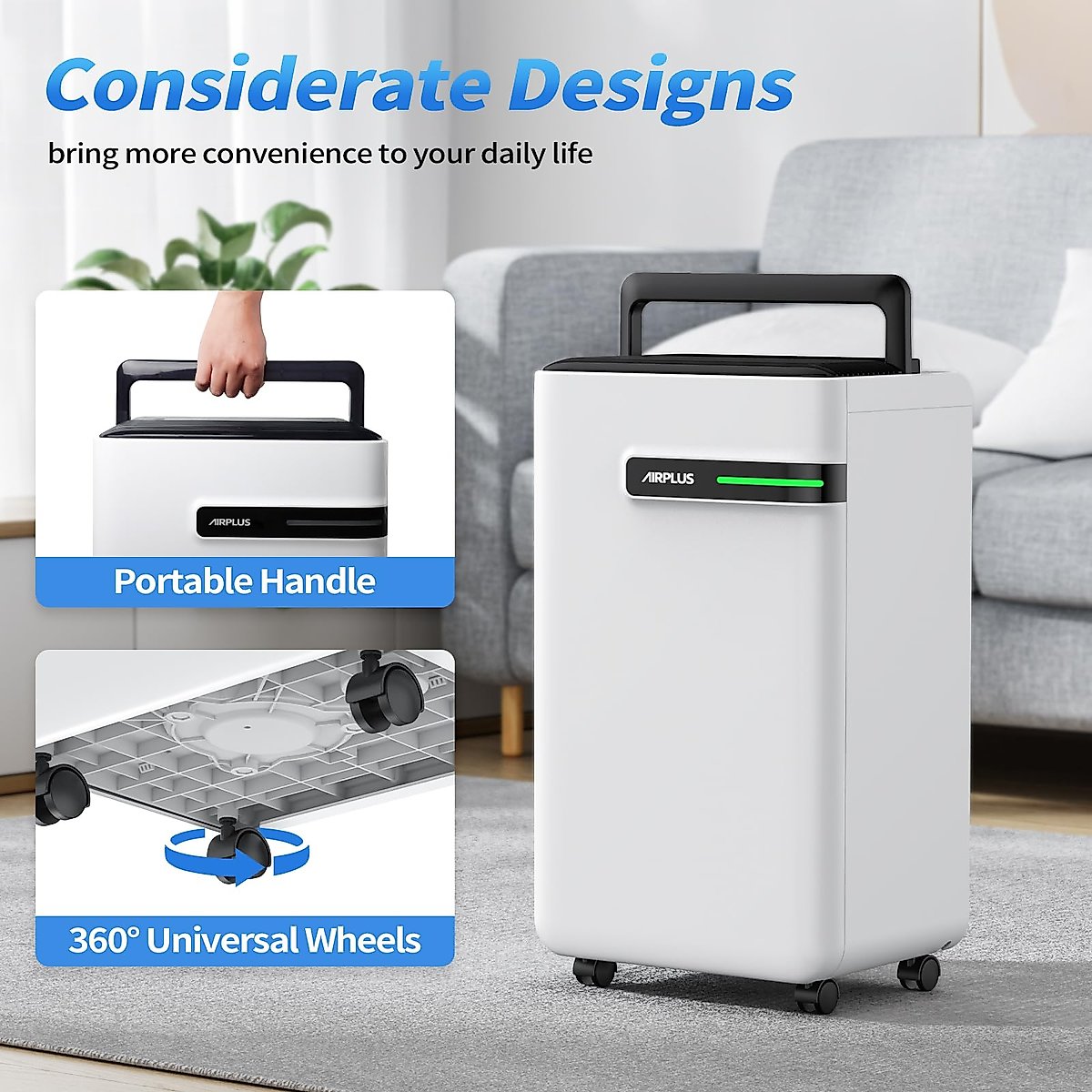 AIRPLUS Dehumidifier for Basement - 4,500 Sq. Ft. 70 Pints, Multifunctional Dehumidifier with Drain Hose & Auto Shut-Off Function, Powerful Dehumidifiers for Home(AP2103)