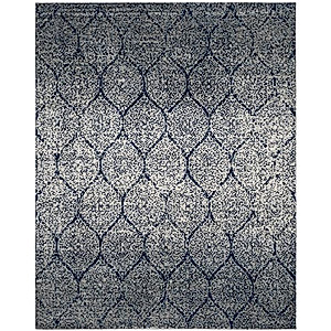 SAFAVIEH Madison Collection 8' x 10' Navy / Silver MAD604G Glam Ogee Trellis Distressed Non-Shedding Living Room Bedroom Dining Home Office Area Rug