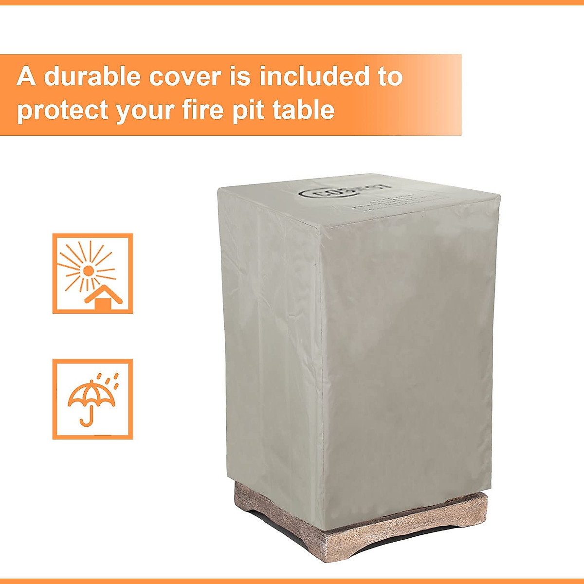 COSIEST Outdoor Propane Fire Pit Table w Faux Brown Compact Ledge Stone 20-inch Square Base and Faux Rose-Marble Round Bowl, 40,000 BTU, Free Lava Rocks, Fits 20lb Tank Inside, Raincover