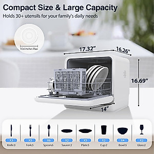 AGLUCKY Countertop Dishwasher, Portable Dishwashers with 6 Programs, 24H Timing, Air-Drying, 360° Deep Cleaning, Mini Dishwashers for Apartments, Dorms & Kitchenettes