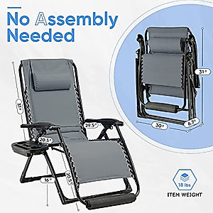 Ezcheer Oversized Padded Zero Gravity Chair with Foot Rest Cushion & Headrest, Support 400 lbs Extra Wide Seat Folding Patio Recliner