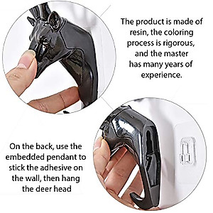 6.69"x7.28" Black Creative Antler Home Decoration Resin Hook Wallhook for Key Personality Animal Deer Head Free Punch Towels Wall Hook
