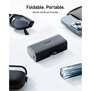 Anker Nano Portable Charger for iPhone, with Built-in MFi Certified Lightning Connector, Power Bank 5,000mAh 12W, Compatible with iPhone 14/14 Pro / 14 Plus, iPhone 13 and 12 Series (Black)