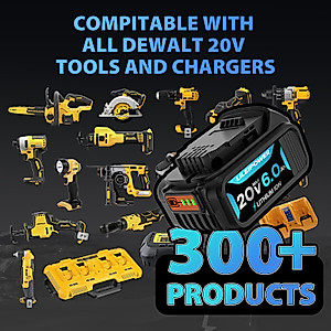 LILEIPOWER 4 Pack 20V 6.0Ah Replacement for Dewalt 20V Max Battery Compatible with Dewalt 20 Volt XR Max Lithium-ion Battery DCB205 DCB206 DCB207 DCB204 DCB203 DCD DCF DCG Series Cordless Power Tools