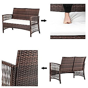 SAWQF Outdoor 4pcs 1 Double Seat 2 Single Seat 1 Coffee Table Armrest Hollow Knit Combination Sofa Brown Gradient Furniture