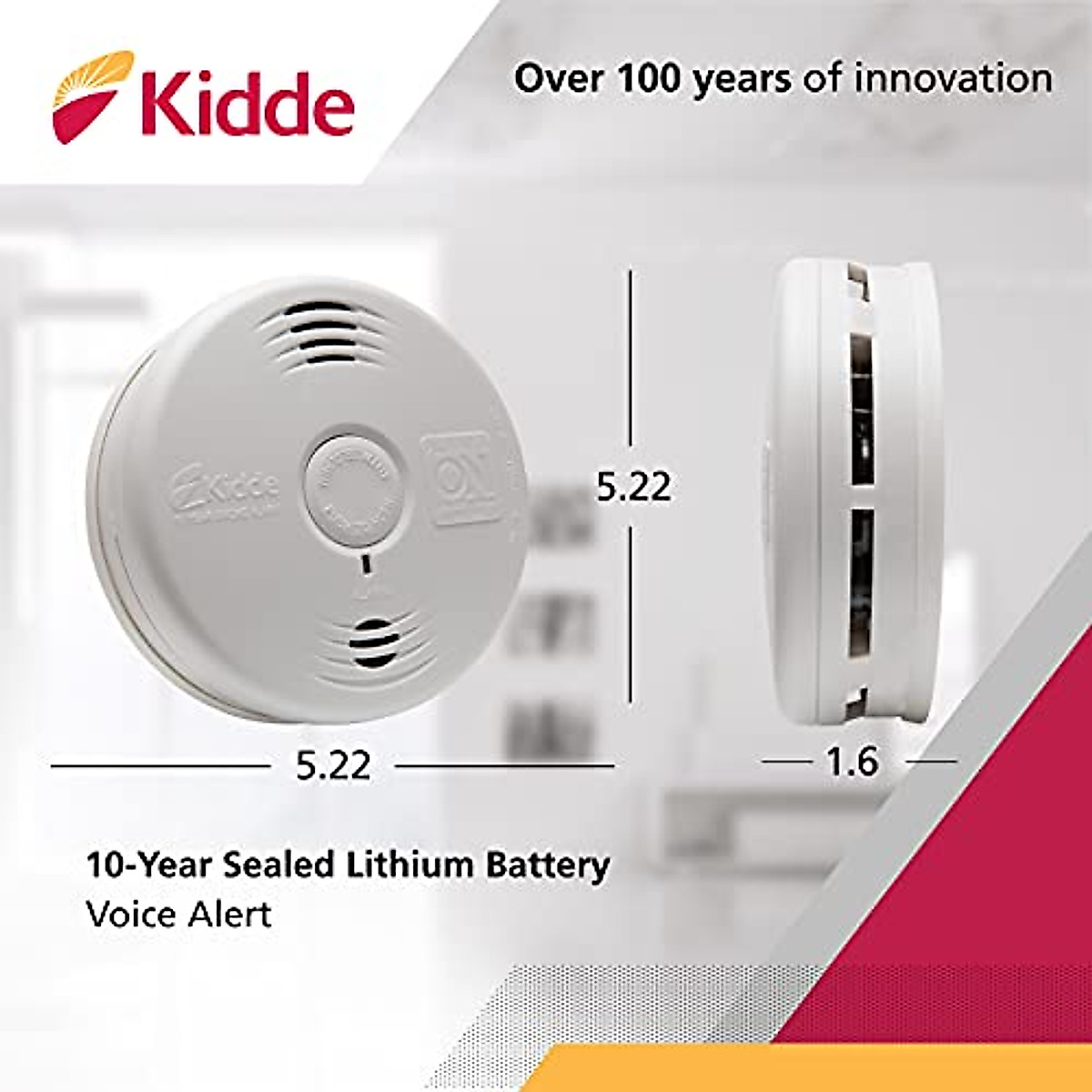 Kidde Smoke Detector, 10-Year Battery, Photoelectric Sensor Smoke Alarm