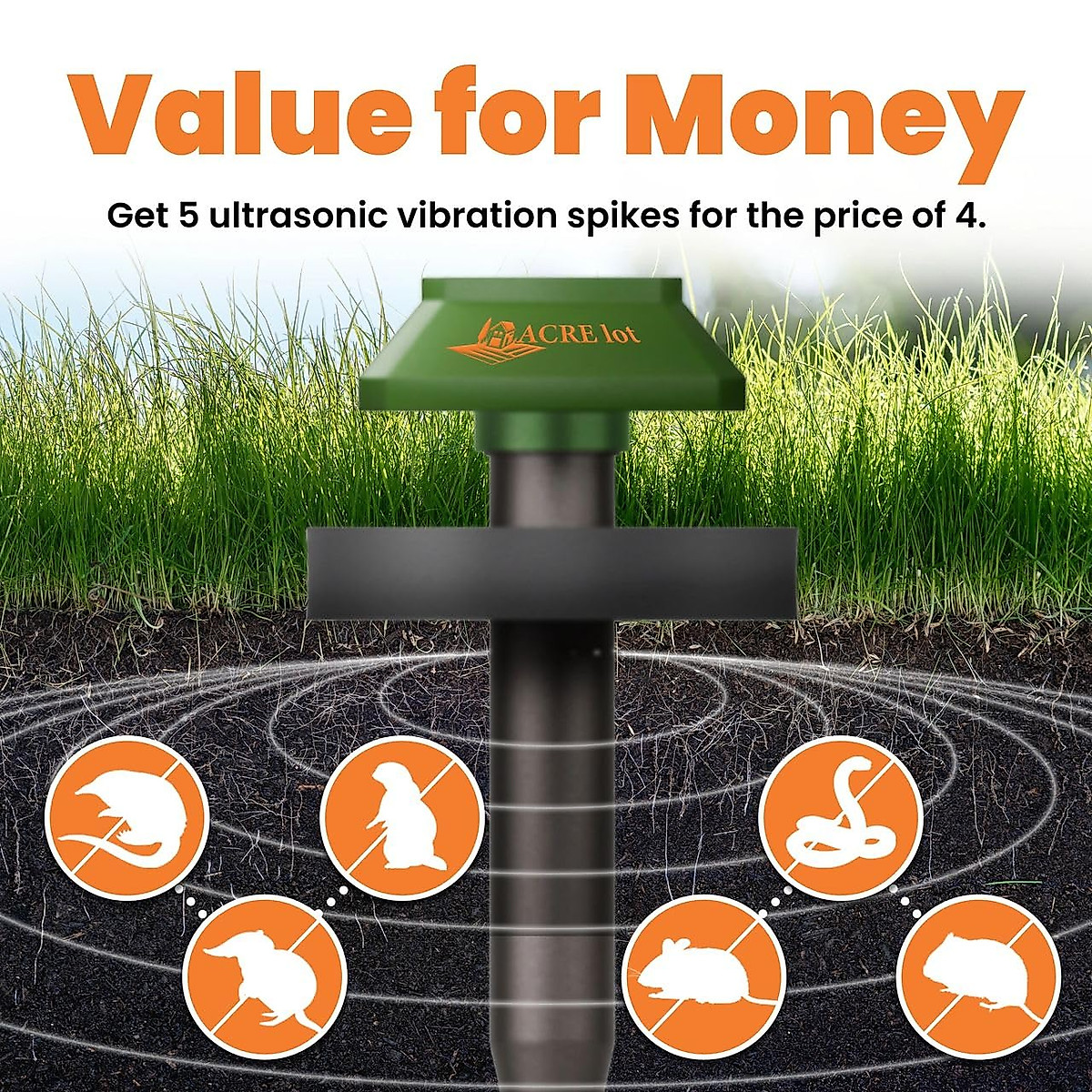ACRE lot Mole Repellent for lawns Gopher Repellent Ultrasonic Solar Powered Snake Repellent Deterrent Mole Repeller Vole Repellent Outdoor Lawns Garden Yard All Pests Sonic Spikes Stakes Chaser 5pk