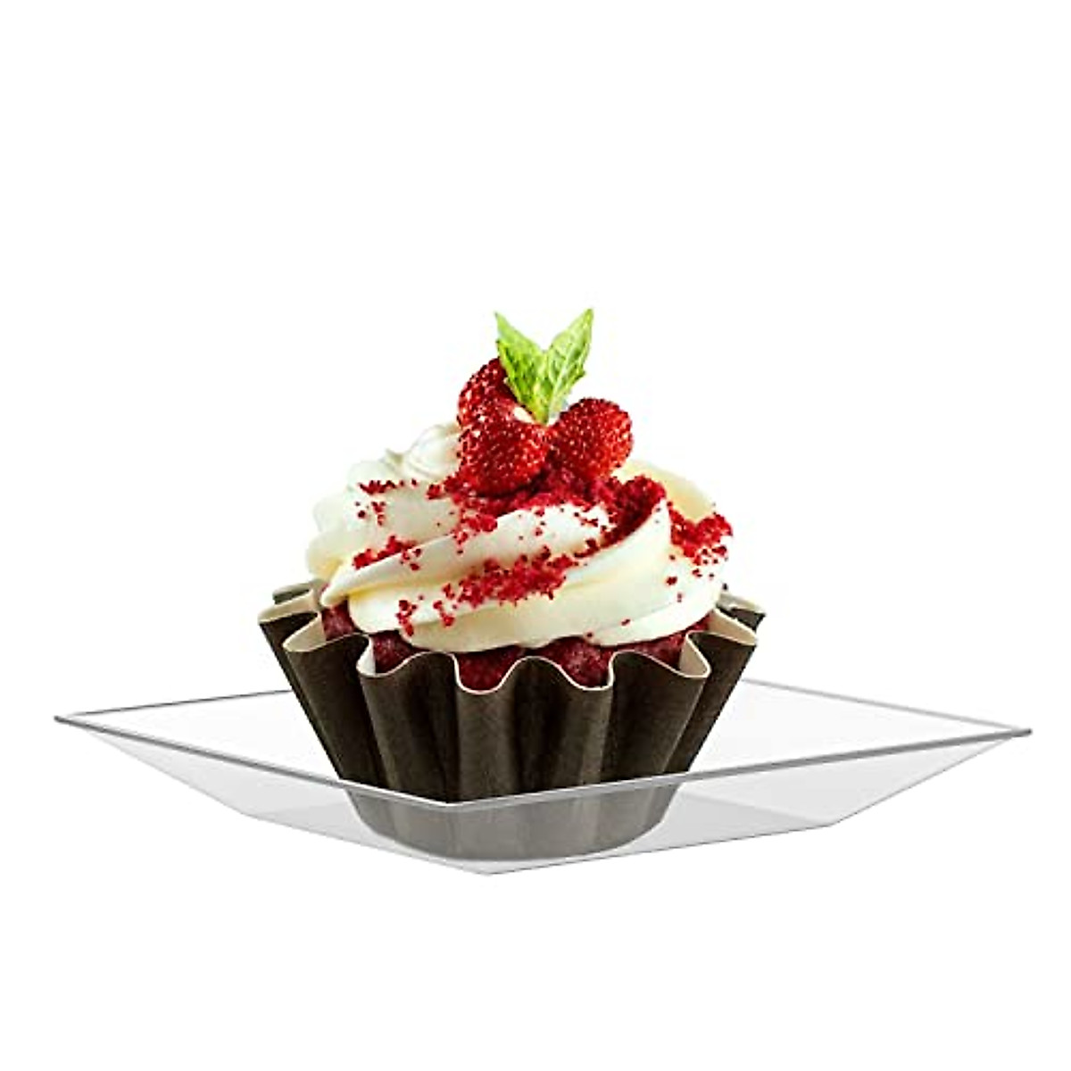 Mini Disposable Appetizer Plates - 100 Pack 2.95 In. x 2.95 in. Crystal Clear Plastic Dessert Plates - Elegant Design for Weddings, Birthdays, and Formal Parties - Stackable and Convenient - BPA Free