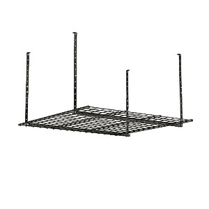HyLoft 00625 45-Inch by 45-Inch Overhead Storage System, Ceiling Mount Garage Organization Rack, Hammertone & 00682 Add-On Storage Hook Accessory for Model 625 and 651, Hammertone, 4-Pack