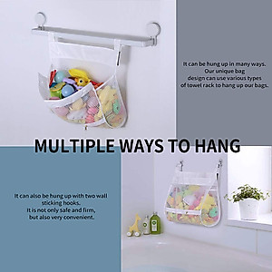 TENRAI Clever Zippered Mesh Bath Toy Organizer, Multiple Ways to Hang, Extra Large Opening Bathroom Toy Holder, Large Capacity Multi Use Bathtub Toy Storage Bag（1 Large, White）