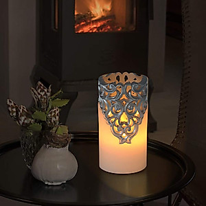 Eldnacele Flameless Christmas Silver Candles with 5H Timer, Flickering Real Wax Battery Operated Pillar Candles for Christmas Party Decoration Silver (D3 x H6)