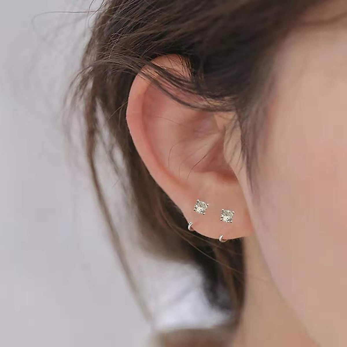 Small Huggie Hoop Earrings, Half Hoops CZ Cubic Zirconia Rhinestone White Gold Plated Sterling Silver Hoop Earrings for Women Gift