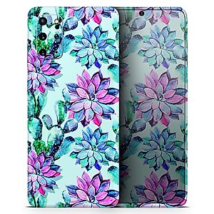 DesignSkinz Watercolor Cactus Succulent Bloom V14 Protective Vinyl Decal Wrap Skin Cover Compatible with The Samsung Galaxy S20 (Screen Trim & Back Glass Skin)