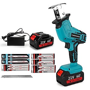 FURONGHUA Sawzall, Cordless Electric Reciprocating Saw, 3000 SPM 3 Speed Adjustment with 9 Blades for Wood, Metal, Plastic,Including 2pcs 21V/3.0Ah Li-Ion Battery With Fast Charger…