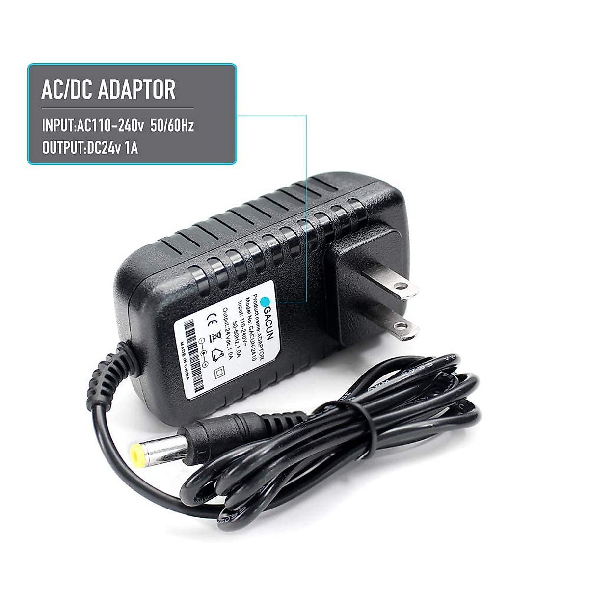 24V 1A Power Supply Adapter, Durable and Compatible with 100-240V AC to DC 24 Volt Power Cord and Plug, 5.5x2.5mm/2.1mm Switching Charger 24vdc 1amp 50/60hz, 1000ma 800ma 600ma 500ma 400ma Available