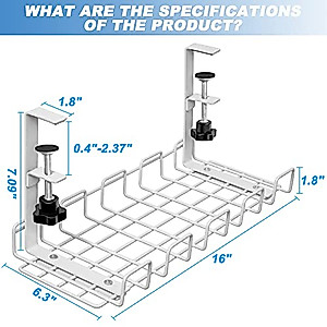 Quszmd Under Desk Cable Management Tray No Drill - Under Desk Cable Organizer for Wire Management. Super Sturdy Desk Cable Rack .Standing Desk Cable Management (16" Black Wire Tray)