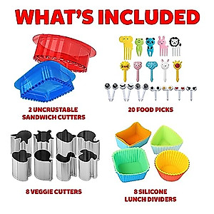 UpChefs Bento Box Accessories - Crustable Sandwich cutters for kids - Food Picks - Silicone Lunch Box Dividers - Veggie Cutters - Uncrustable Sandwich Cutter and Sealer - School Lunch Accessories