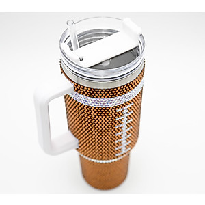SEM LIFE 40 Oz Rhinestone Bling Tumbler Cup with Handle and Straw (FOOTBALL), Stainless Steel and Double Wall Insulated, Stand Out and Shine at Parties, Ball Games, Tailgating, Office, Daily Life