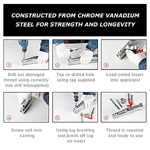 AKM 338Pc Thread Repair Kit, HSS Drill Helicoil Repair Kit SAE&Metric，1/4" 5/16" 3/8" 7/16" 1/2" M5 M6 M8 M10 M12 Kit with Thread Gauge
